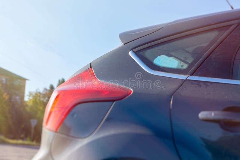 Back Blue Car in the Sun during the Day Closeup Stock Photo - Image of ...