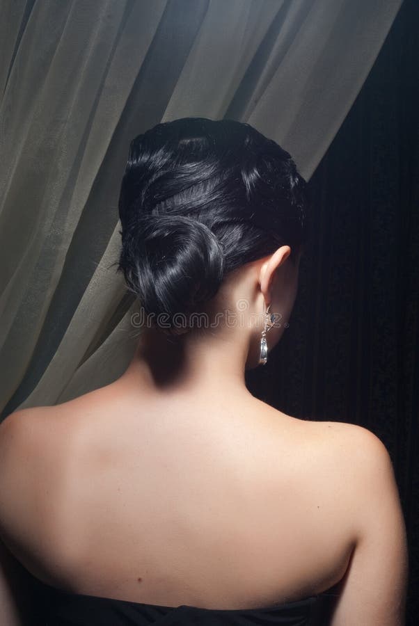 Back of Brunette Woman with Hairstyle Stock Image - Image of skin ...