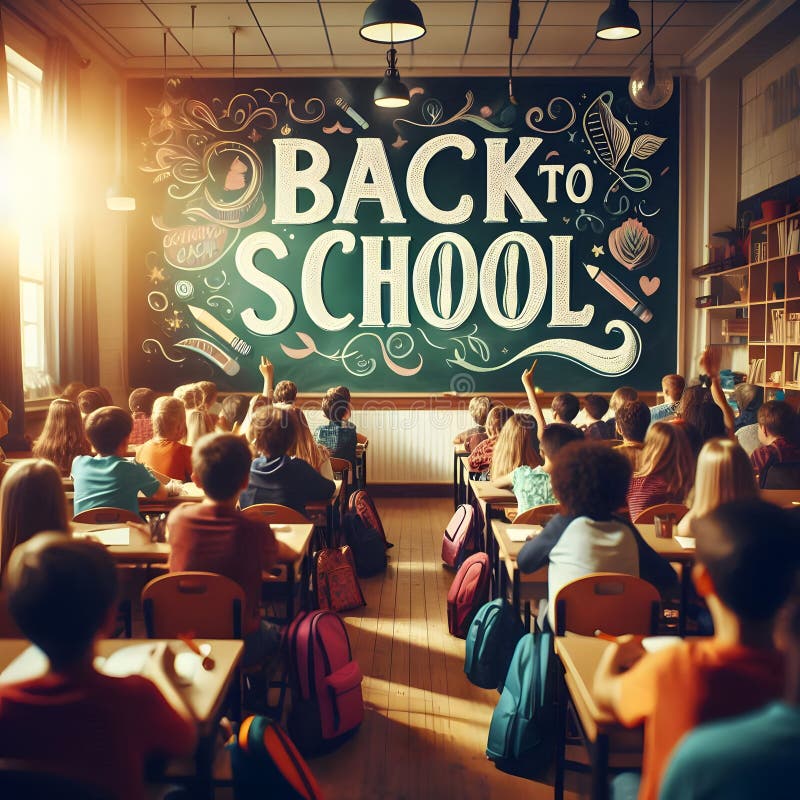 Back of a Bustling Classroom, Showcasing Rows of Young Students Sitting ...