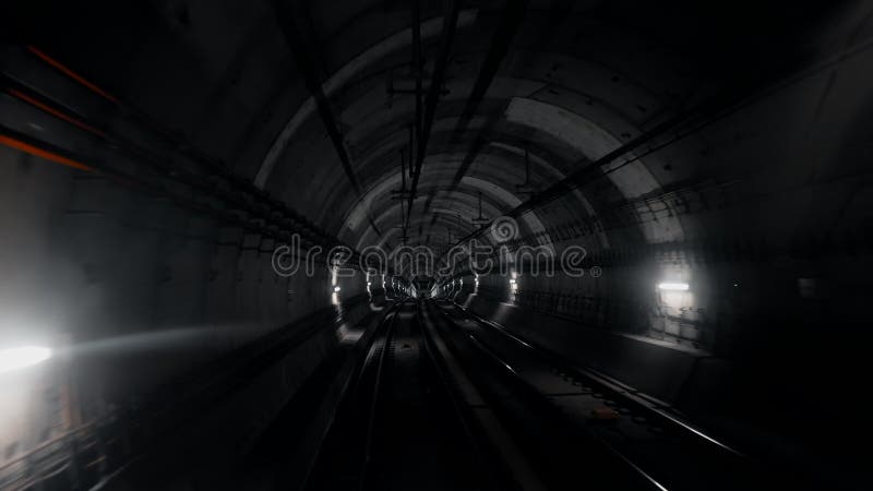 Metro Cabin Going through Above Ground Tunnel. Industrial View from ...
