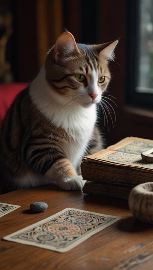 Black Cat Reading a Tarot Card Stock Illustration - Illustration of ...