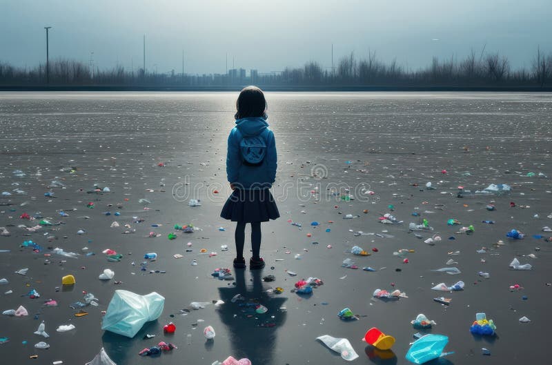 The Back of a Child Standing and Looking at a Pile of Garbage on the ...