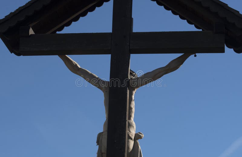 Back of a Christian Cross, Outdoors, with Blue Sky Stock Image - Image ...