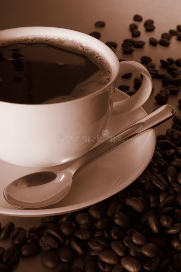 Back Coffee and Coffee Beans Stock Image - Image of sepia, vertical ...