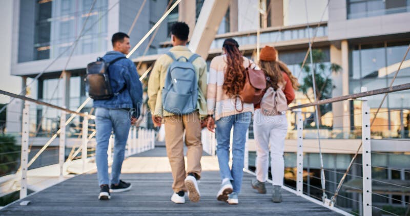 Back, College and Students with People and Walking for Education ...
