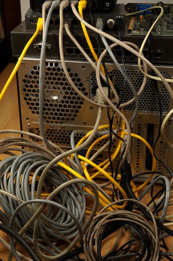 Back of the Computer. View of Tangle of Cables in a Modern Computer ...