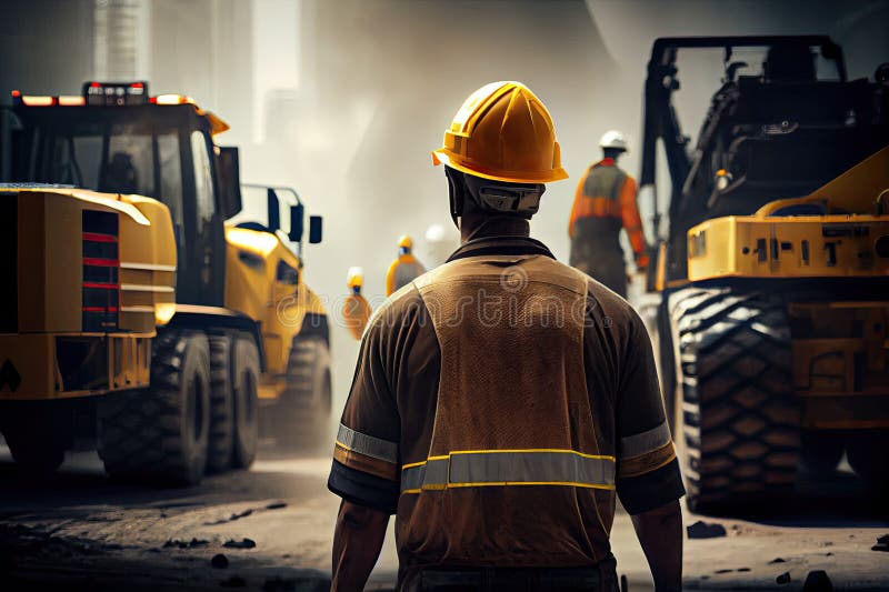 At Back of the Construction Worker Head is Wearing the Safety Helmet ...