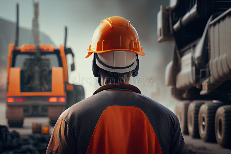At Back of the Construction Worker Head is Wearing the Safety Helmet ...