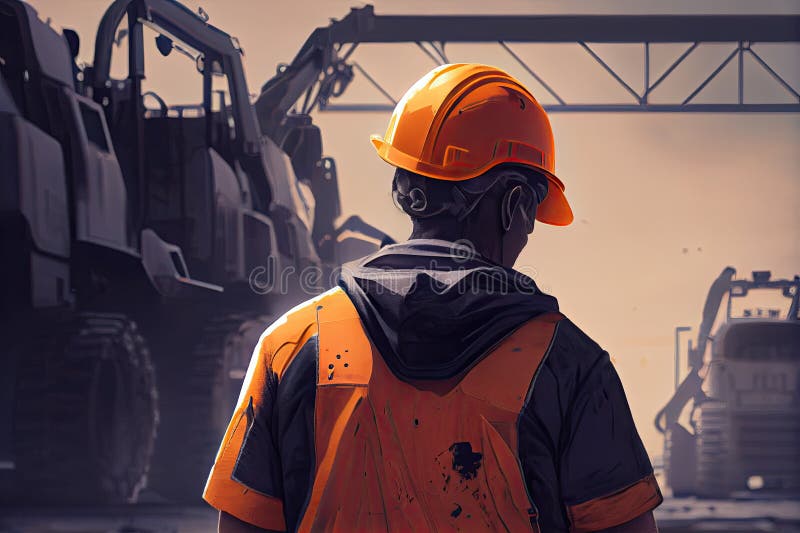 At Back of the Construction Worker Head is Wearing the Safety Helmet ...