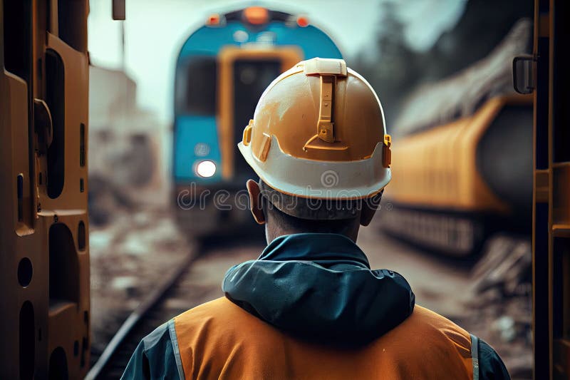 At Back of the Construction Worker Head is Wearing the Safety Helmet ...