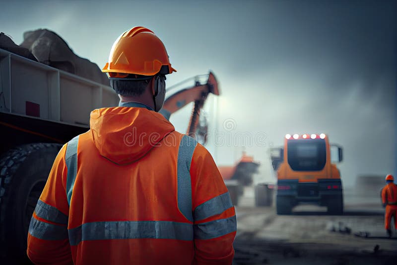 At Back of the Construction Worker Head is Wearing the Safety Helmet ...