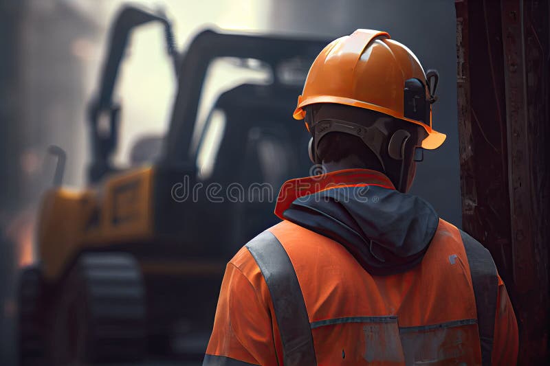 At Back of the Construction Worker Head is Wearing the Safety Helmet ...