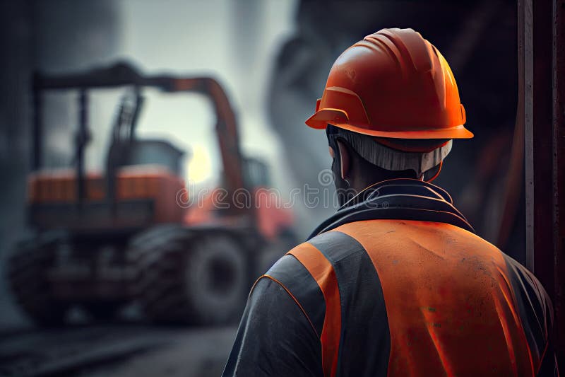At Back of the Construction Worker Head is Wearing the Safety Helmet ...