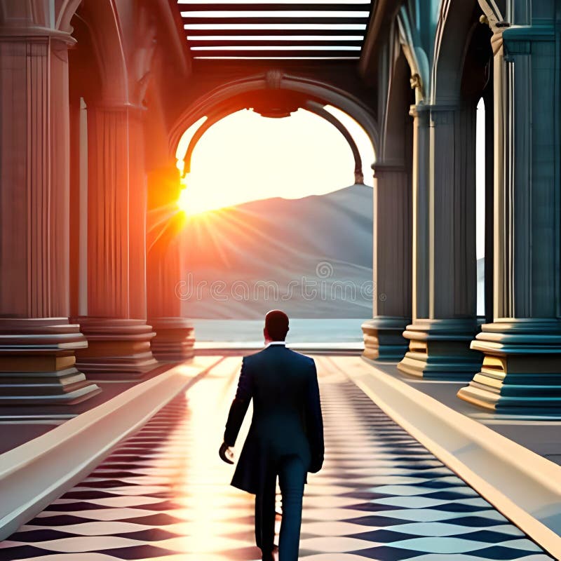 Back of Corporate Man Walking through Ornate Corridor Stock Photo ...