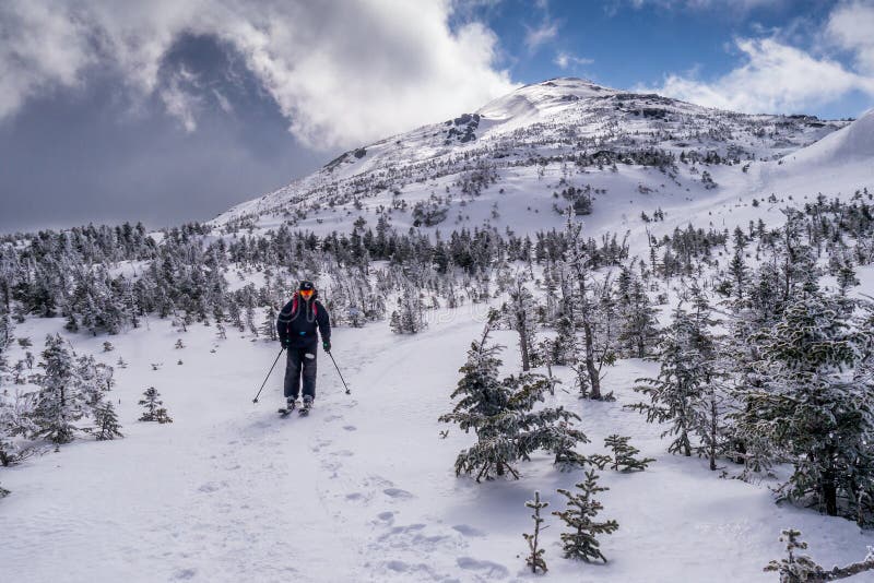 Back Country Skier on Mountain Summit Stock Image - Image of blue ...