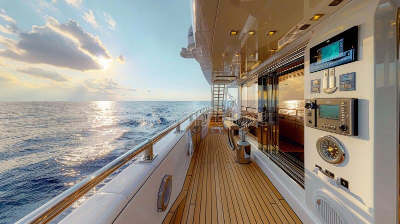 The Back Deck of a Large Yacht with Wooden Flooring Stock Photo - Image ...