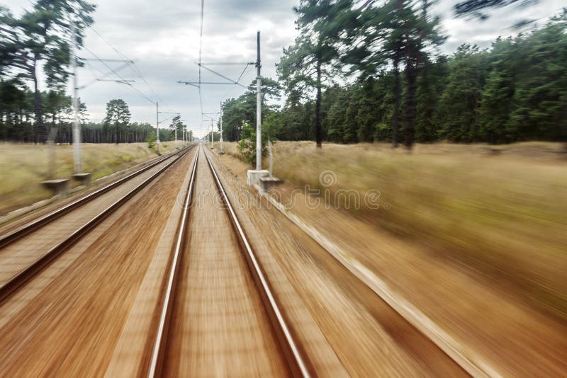 Back Door Train View. Landscape in Motion Stock Image - Image of train ...