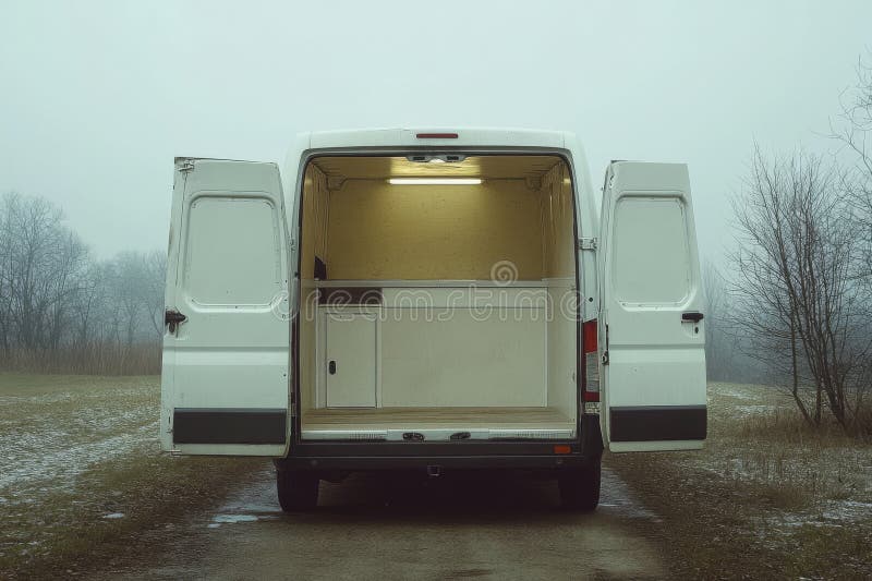 The Back Doors of the Cargo Van Open Wide, Unveiling an Interior that ...