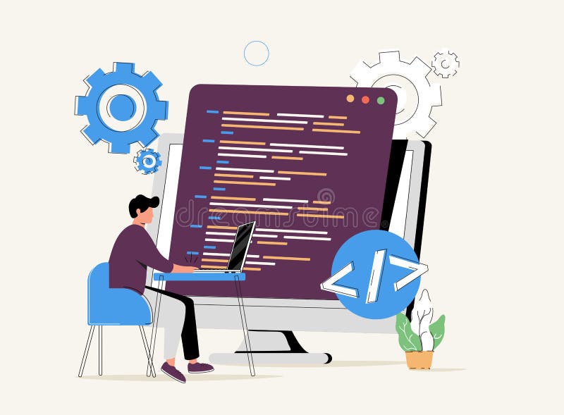 Programming Illustration Set. Different Characters Working on Web and Application Development on ...