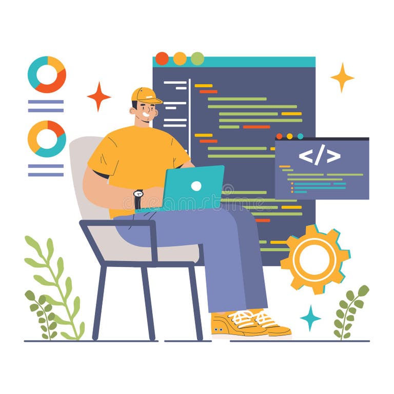 Back-end Development. Coding, Software Engineering or Programming Stock Vector - Illustration of ...