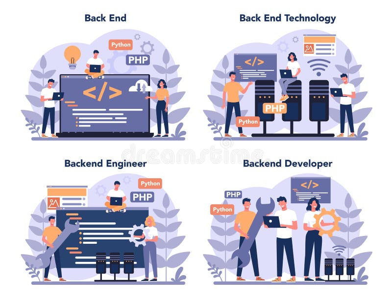 Back End Development Concept Set. Software Development Process Stock ...