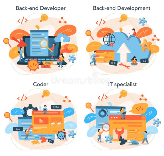 Back End Development Concept Set. Software Development Process Stock Vector - Illustration of ...