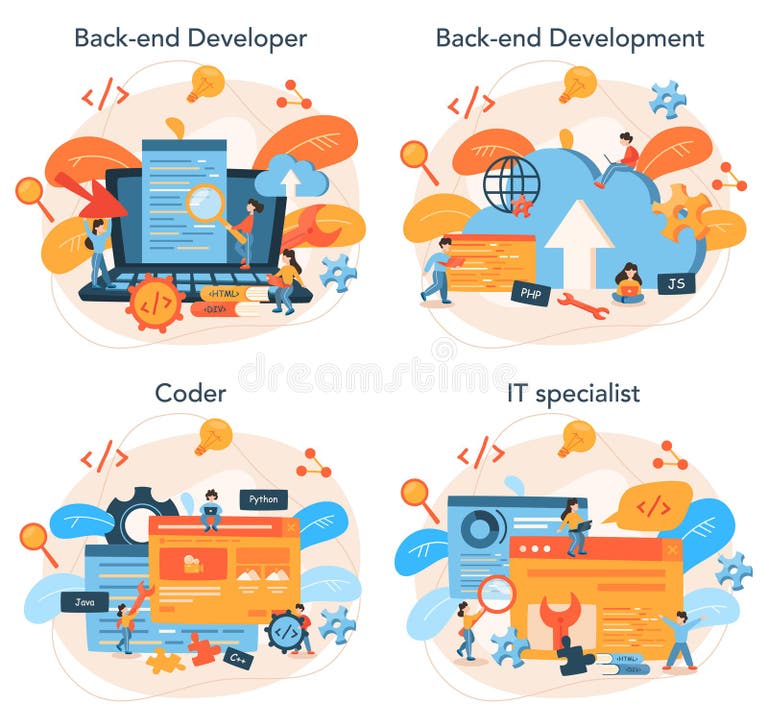 Back End Development Concept Set. Software Development Process Stock Vector - Illustration of ...