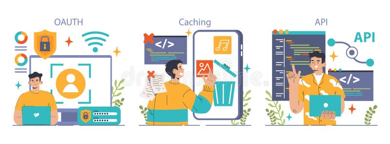 Back-end Development Set. Coding, Software Engineering or Programming Stock Illustration ...