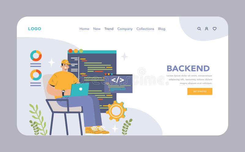 Back-end Development Web Banner or Landing Page. Coding, Software Stock Vector - Illustration of ...