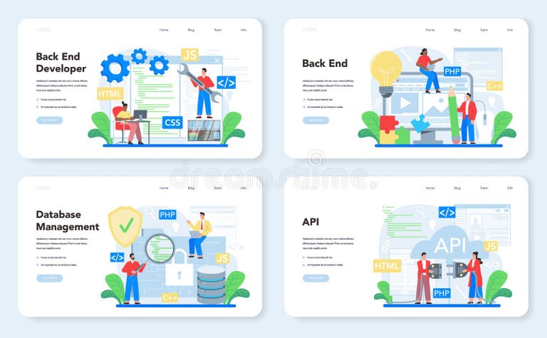 Back End Development Web Banner or Landing Page Set. Software Development Stock Vector ...