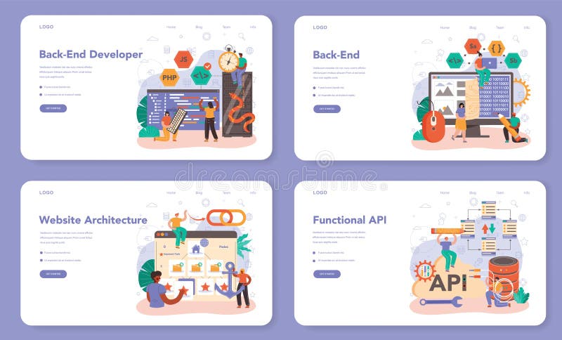 Back End Development Web Banner or Landing Page Set. Software Development Stock Vector ...