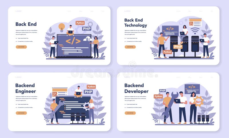 Back End Development Web Banner or Landing Page Set. Software Stock Vector - Illustration of ...