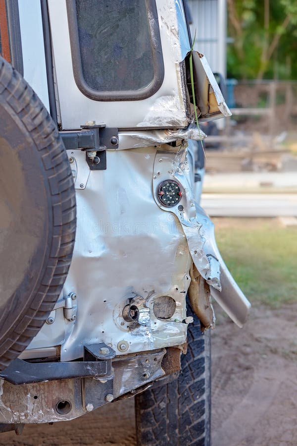 Rear End of Smashed Four Wheel Drive Vehicle Stock Image - Image of ...