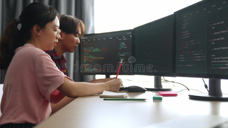 Back End Software Developer Engineer Writing Code. Burgeoning Stock ...