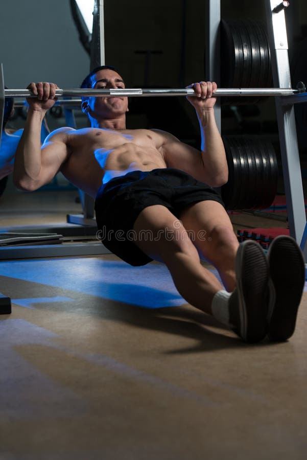 Back Exercises on Horizontal Barbell Pull Up Stock Image - Image of ...