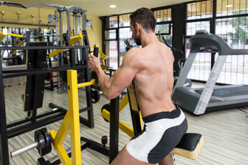 Back Exercises on a Seated Row Machine Stock Photo - Image of power ...