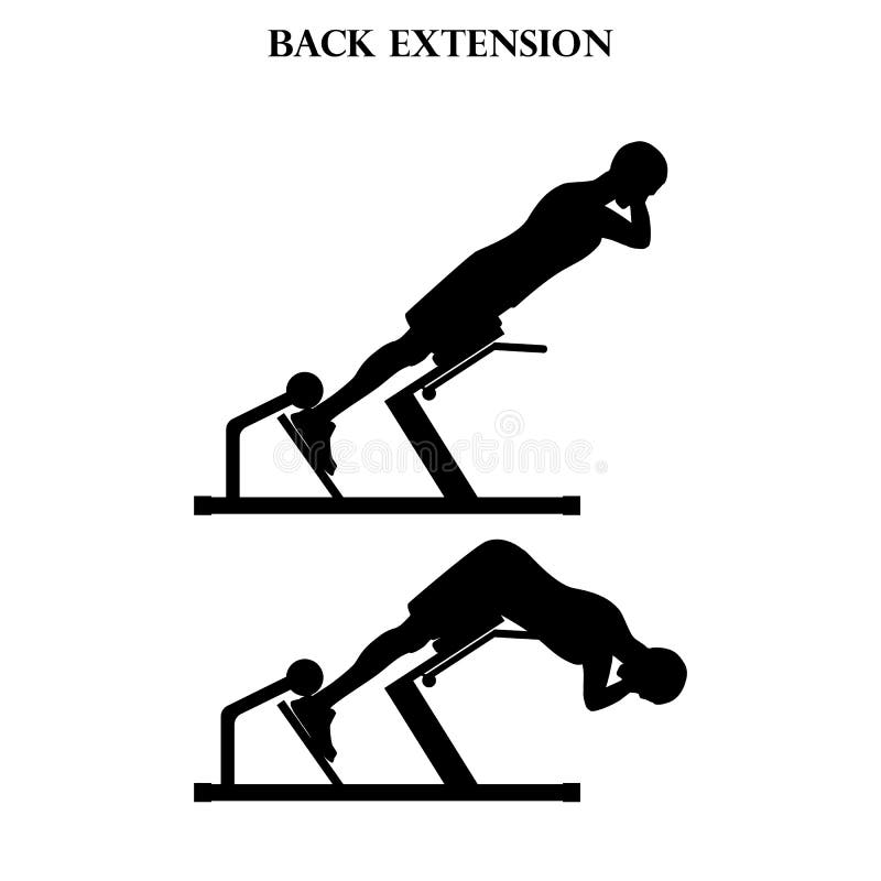 Back Extension Exercise Strength Workout Vector Illustration Outline ...