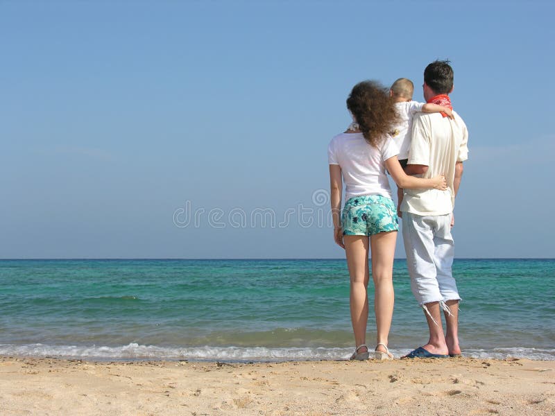 Back Family of Three on Beach Stock Photo - Image of love, cloud: 459508