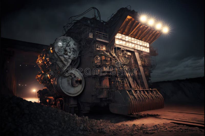 A Back-filling Machine in an Open Coal Mine at Night, Mining Industry ...