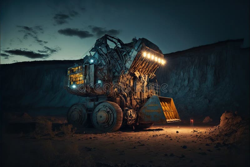 A Back-filling Machine in an Open Coal Mine at Night, Mining Industry ...
