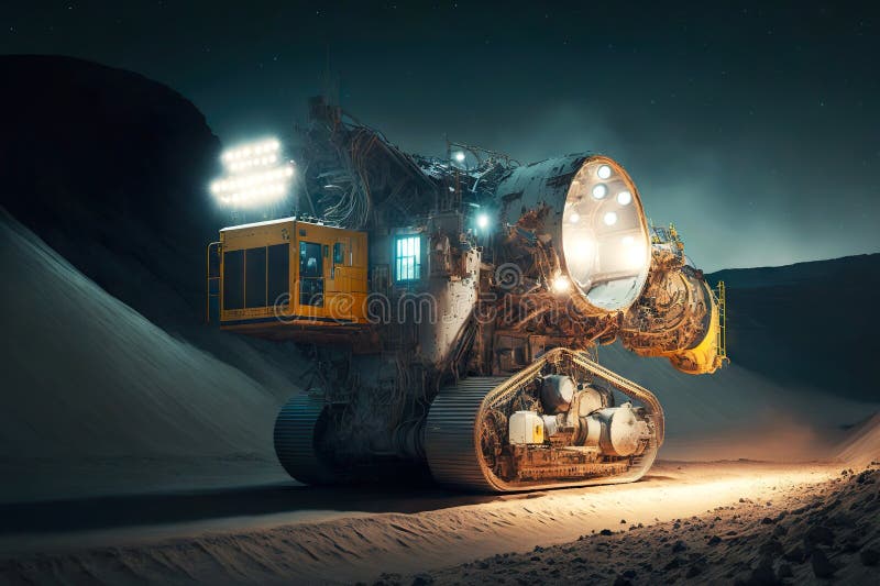 A Back-filling Machine in an Open Coal Mine at Night, Mining Industry ...