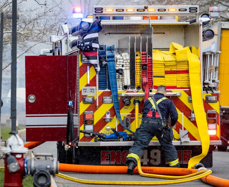 Firetruck from Back with Open Doors Stock Photo - Image of emergency ...