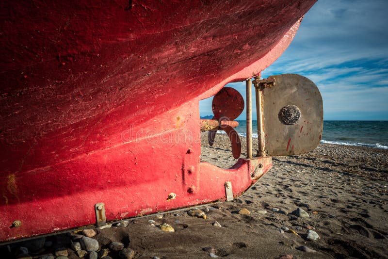 Back of a Fishing Boat with Helm and Rudder Stock Image - Image of helm ...