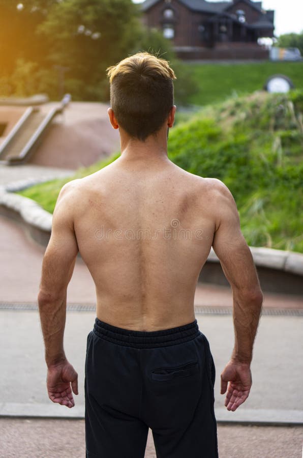 The Back of a Fit Muscular Man Stock Image - Image of exercise ...