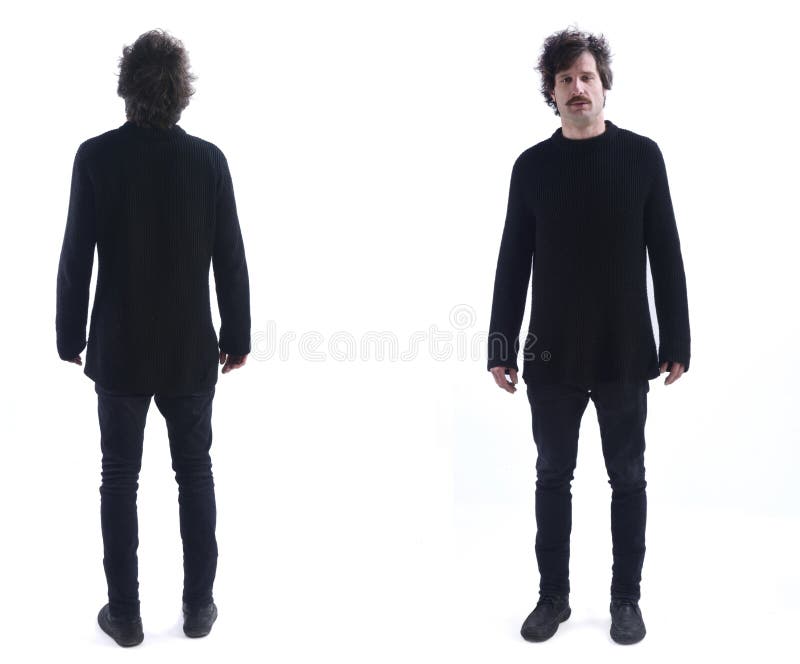 Back , Front and Side View on a Man Standing on White Stock Image ...