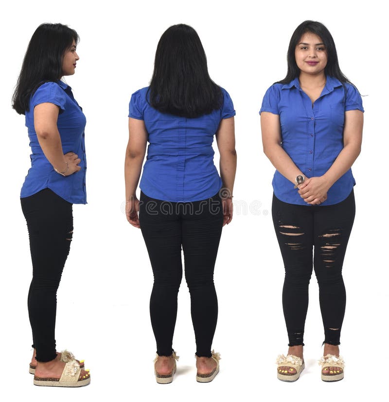 Back,front and Side View of Same Woman on White Background Stock Photo ...
