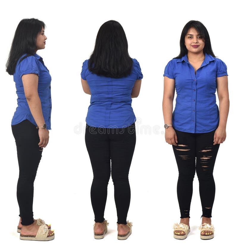Back,front and Side View of Same Woman on White Background Stock Photo ...