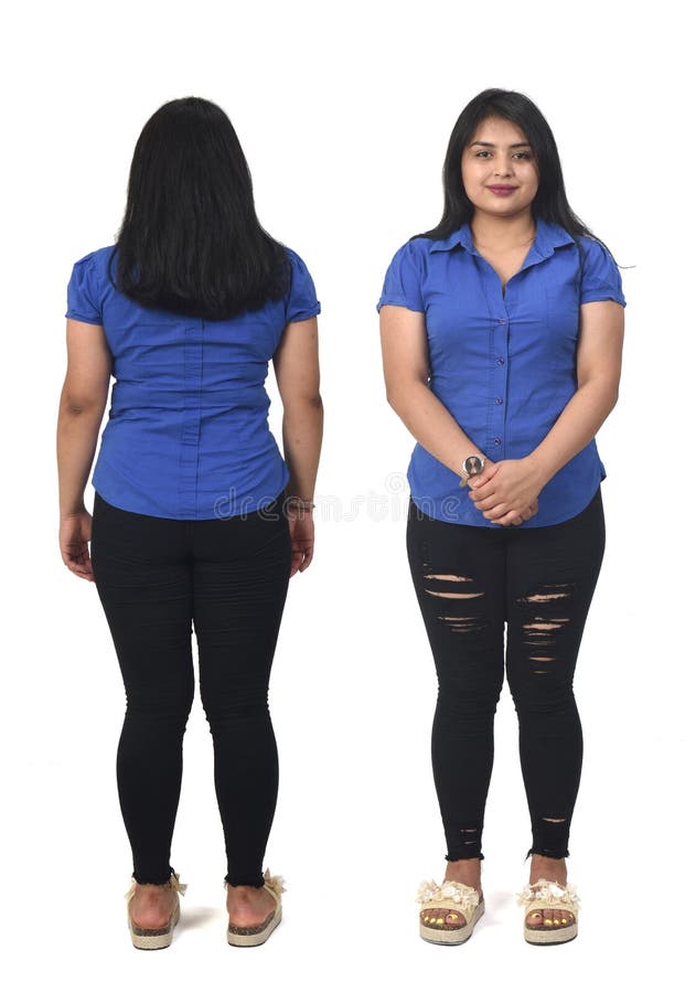 Back and Front View of Same Woman on White Background Stock Image ...