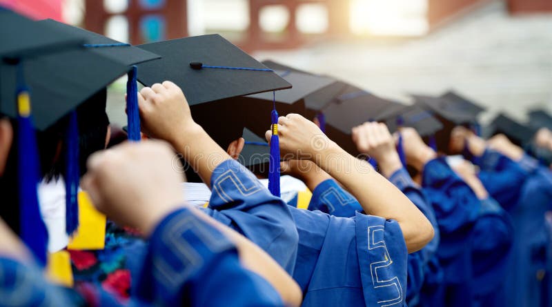 Back of Graduates Put Hands Up in a Row Stock Image - Image of ...