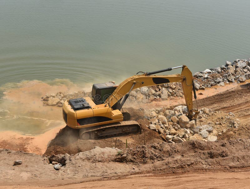 Construction Vehicles Large Back Hoe Vehicle Rock Pile Anoth Stock ...